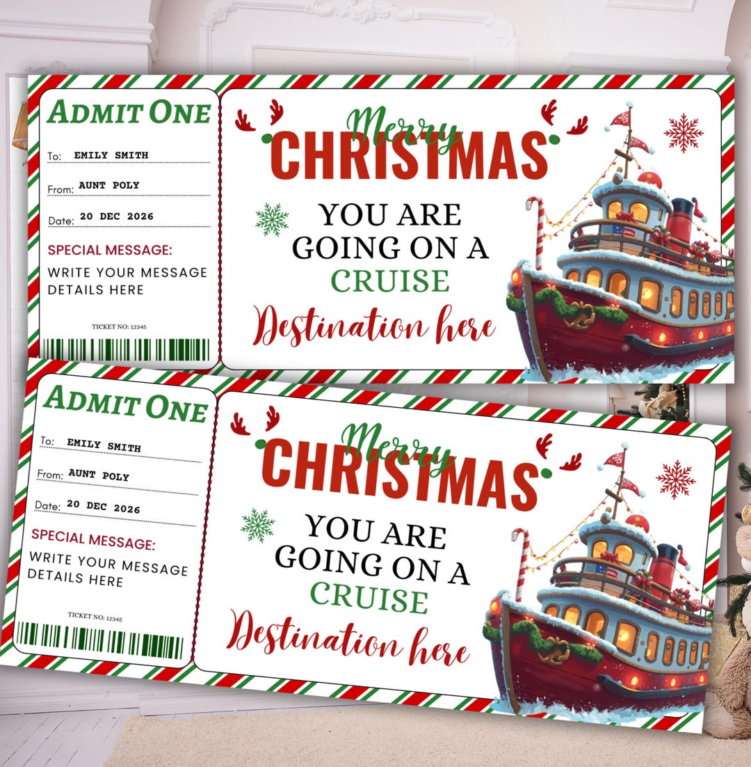 Editable Christmas Gift Voucher, Cruise Trip Ticket, Surprise Gift ...