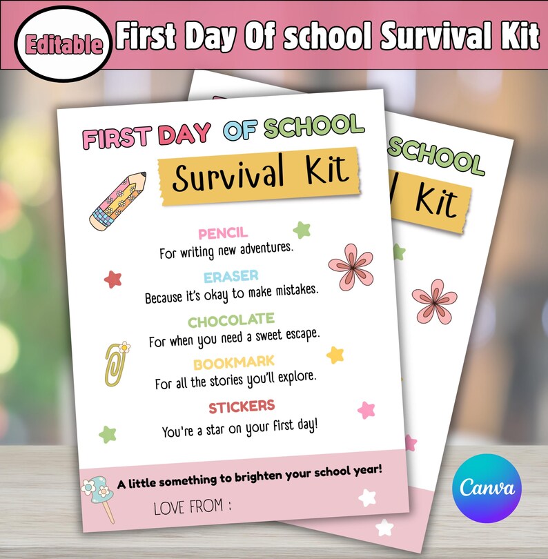 Editable First Day of School SURVIVAL KIT, Middle School Survival Kit ...