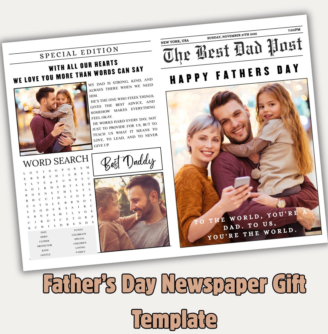 Editable Fathers Day Newspaper Template, Personalized Fathers Day Gift ...