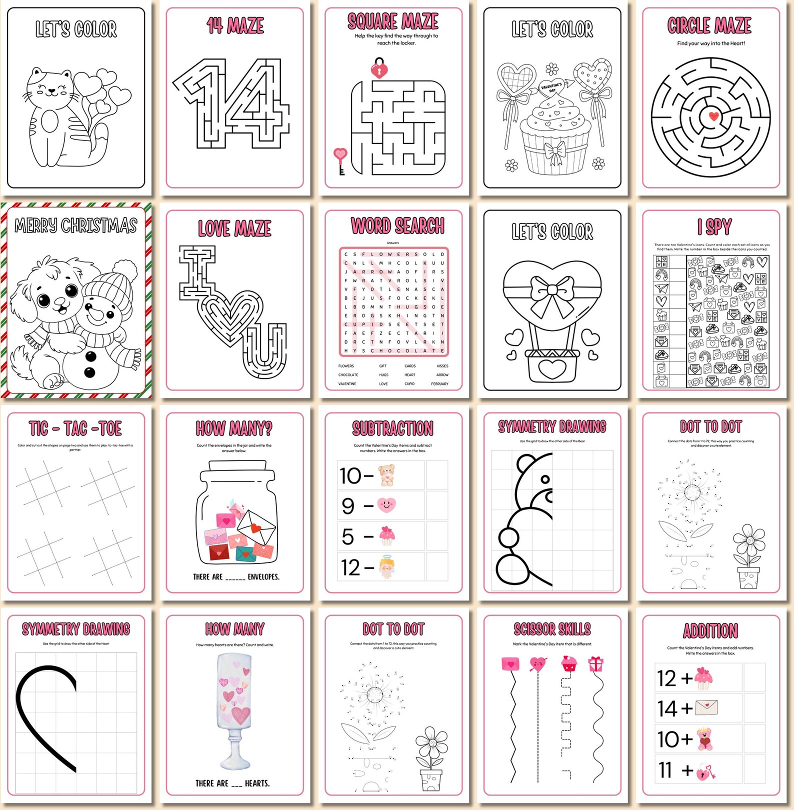 Valentines Day Printable Activity Bundle With Coloring Pages, Word ...