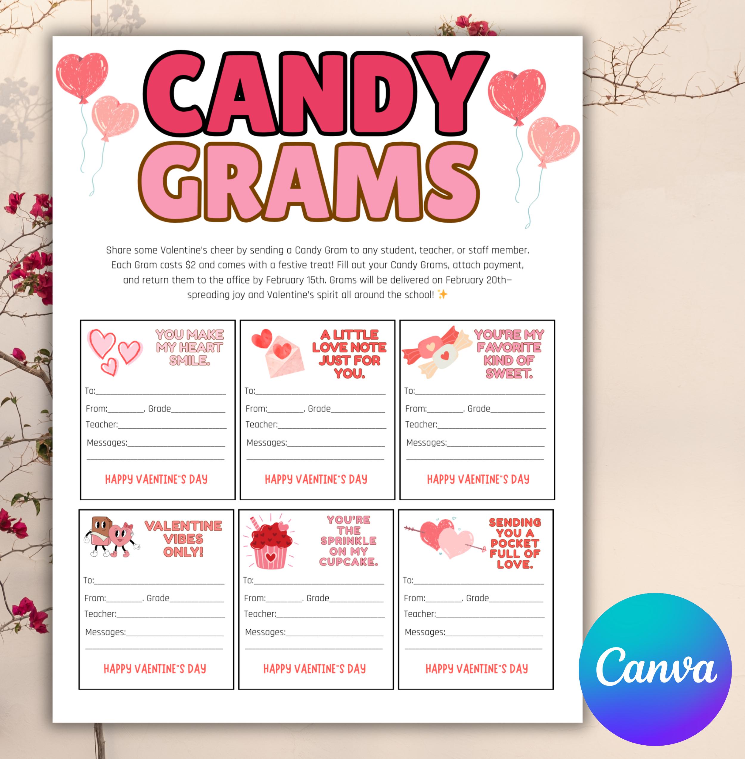 Valentines Day Candy Gram, Valentine's Day Candy Gram PTO, Valentine ...