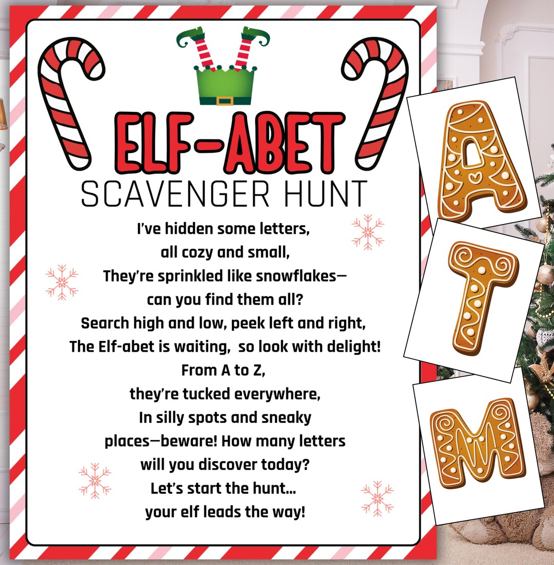 Elf-abet Scavenger Hunt, Printable Elf Props, Christmas Elf Activities ...