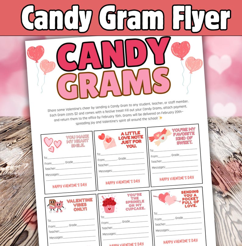 Valentines Day Candy Gram, Valentine's Day Candy Gram PTO, Valentine ...
