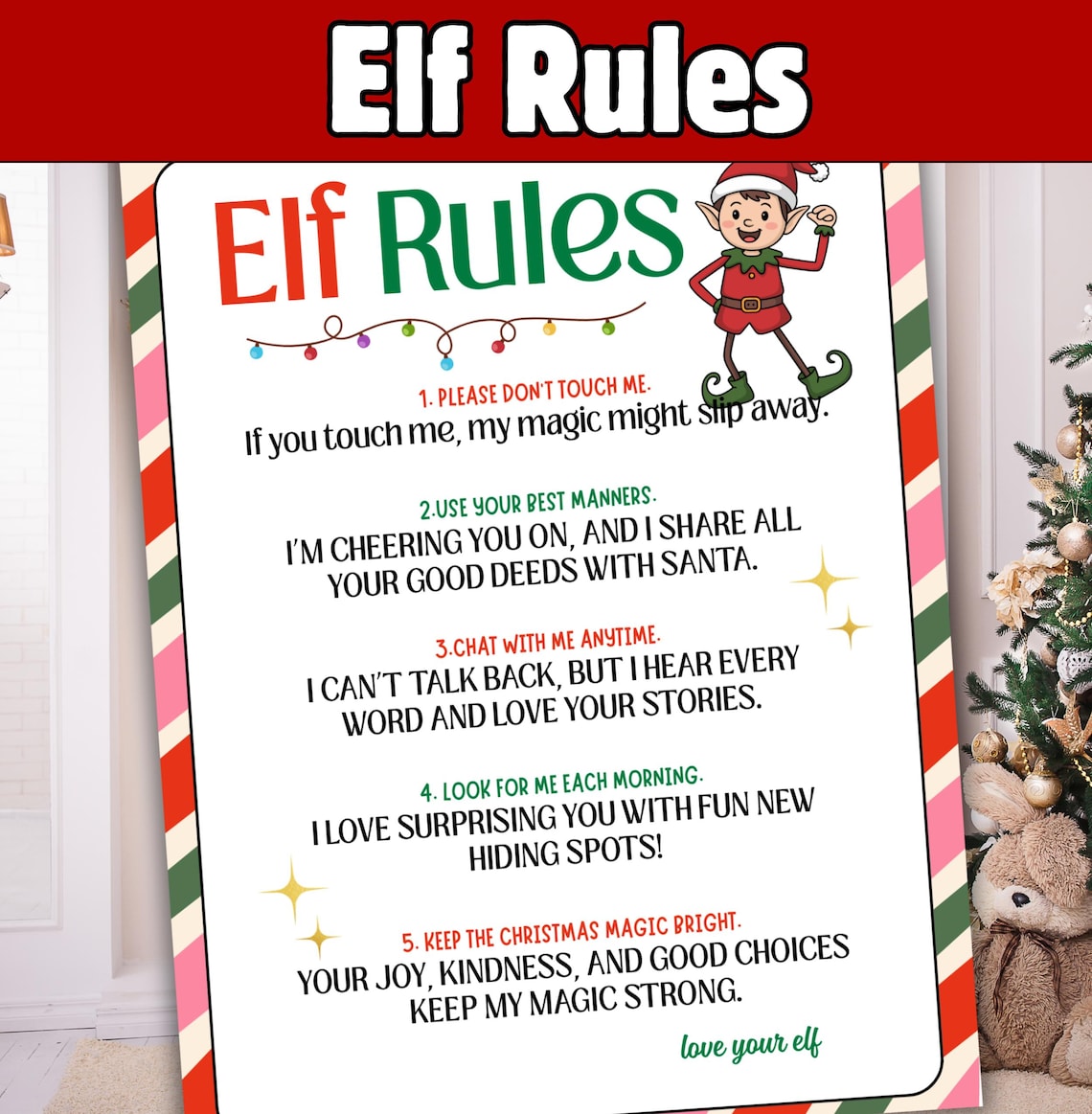 Christmas Elf Rules Sign: Printable Letter Prop (PDF Download) - Etsy