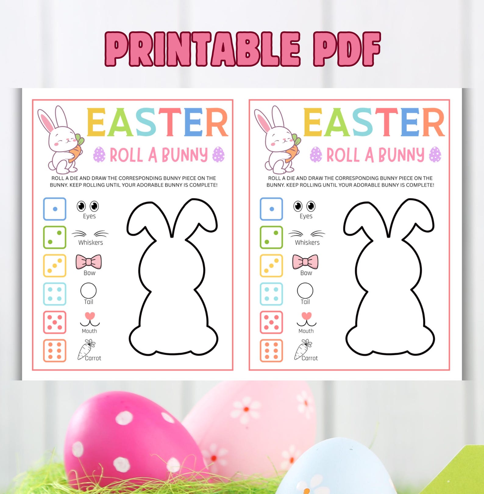 Easter Roll a Bunny Dice Game, Printable Easter Party Game for Kids ...