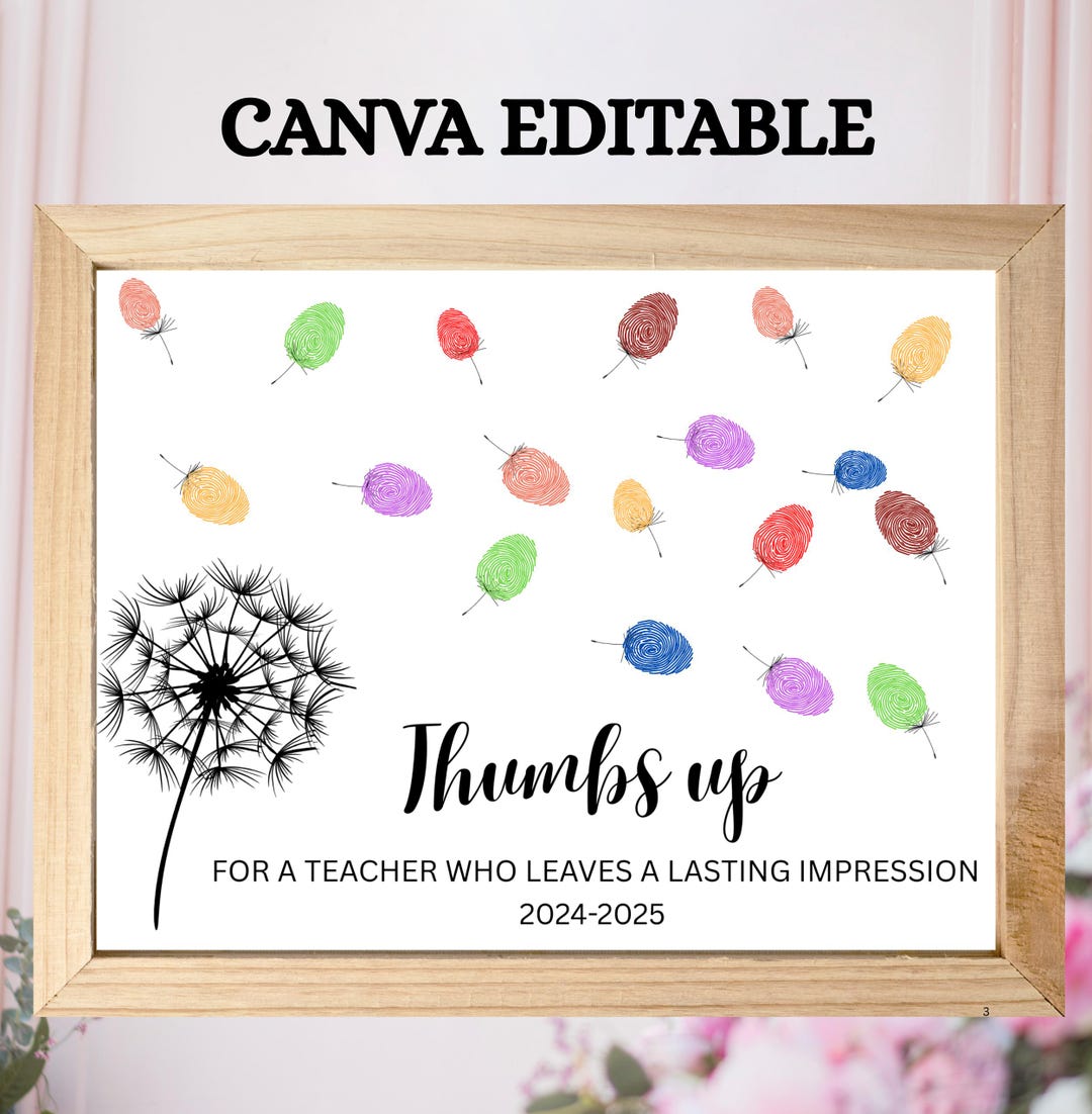 Thumbs Fingerprint Art Teacher Appreciation Gift, Handprint Craft ...