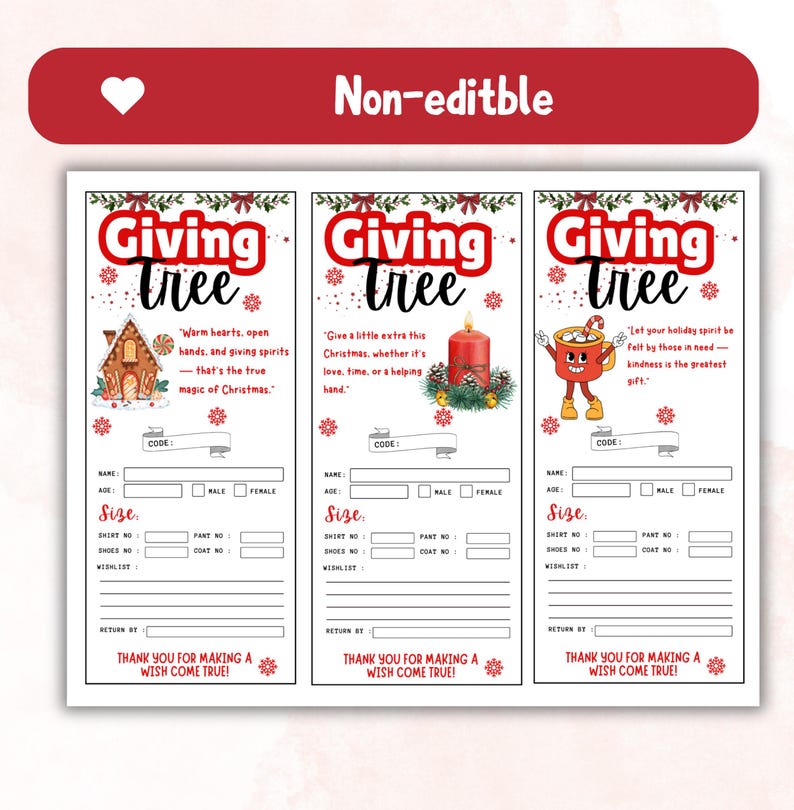 Christmas Giving Tree Gift Tag Printable Editable Donation Slip for ...