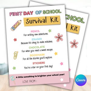 Editable First Day of School SURVIVAL KIT, Middle School Survival Kit ...