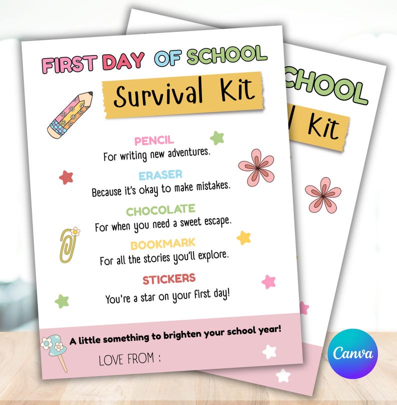 Editable First Day of School SURVIVAL KIT, Middle School Survival Kit ...