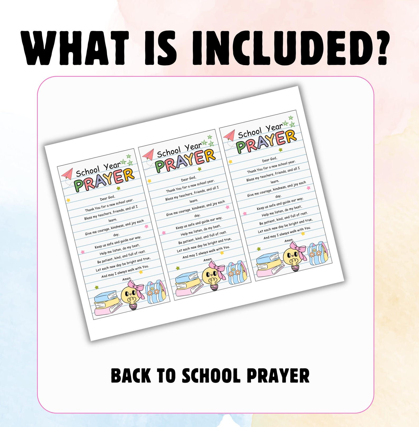First Day of School Prayer Tag, Sunday School Printable Prayer Tag ...