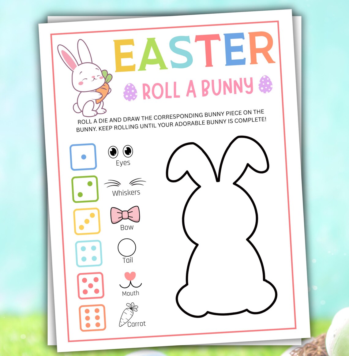 Easter Roll a Bunny Dice Game, Printable Easter Party Game for Kids ...