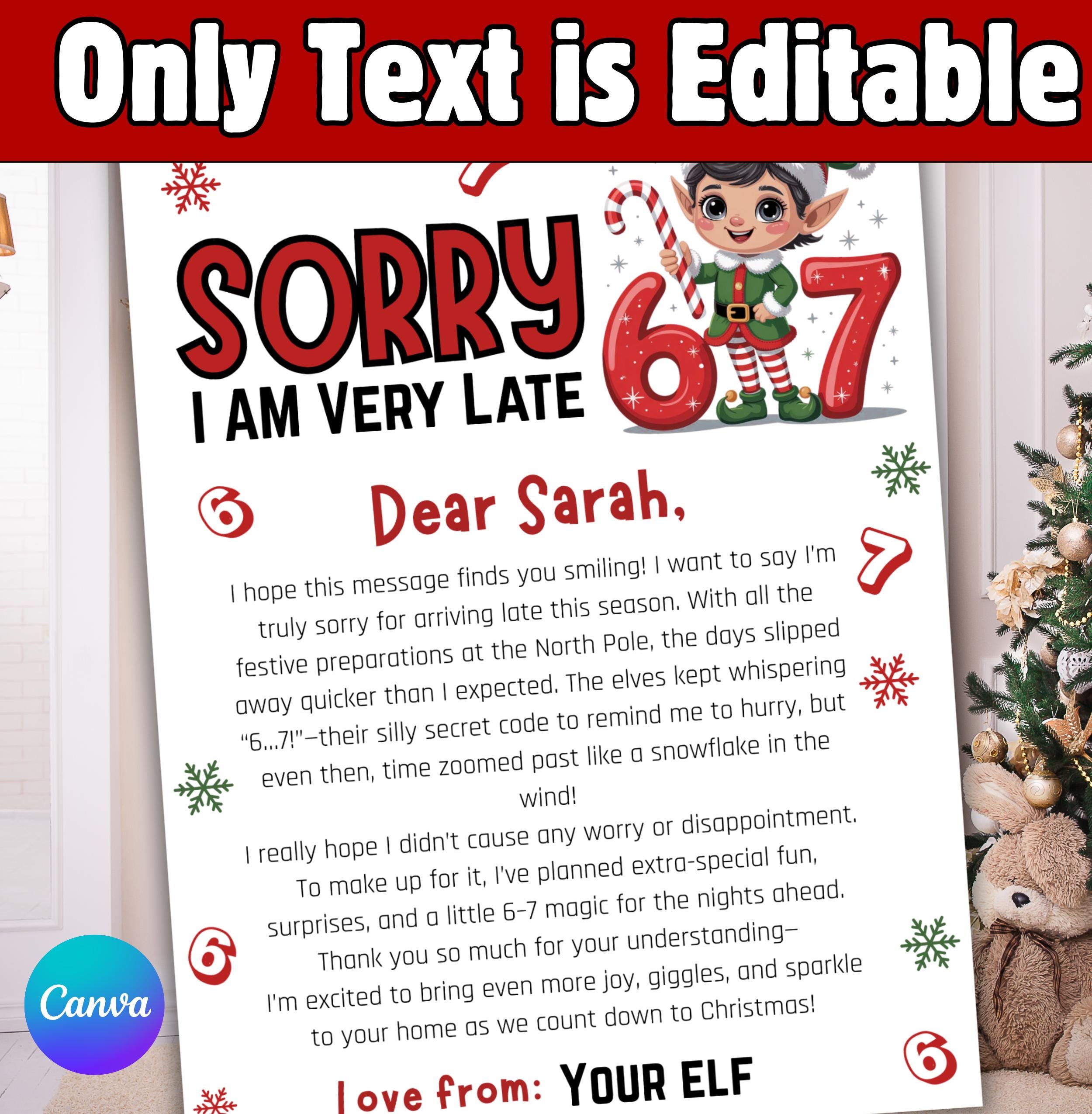 Printable 6-7 Elf Late Arrival Letter, Six Seven Trending Meme ...