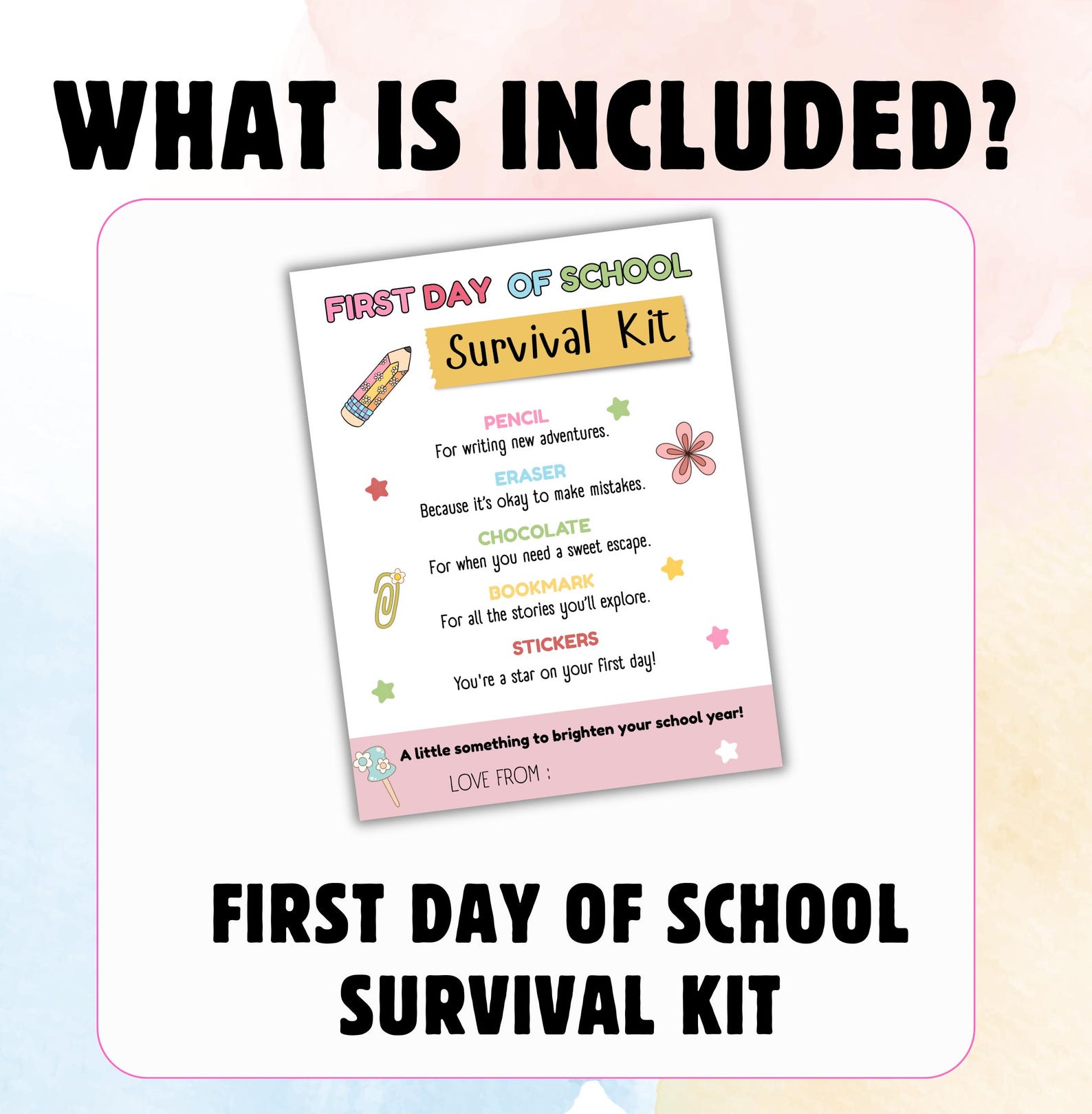 Editable First Day of School SURVIVAL KIT, Middle School Survival Kit ...