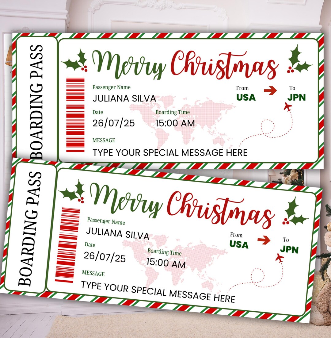 Christmas Boarding Pass Template, Editable Boarding Pass, Xmas Boarding ...