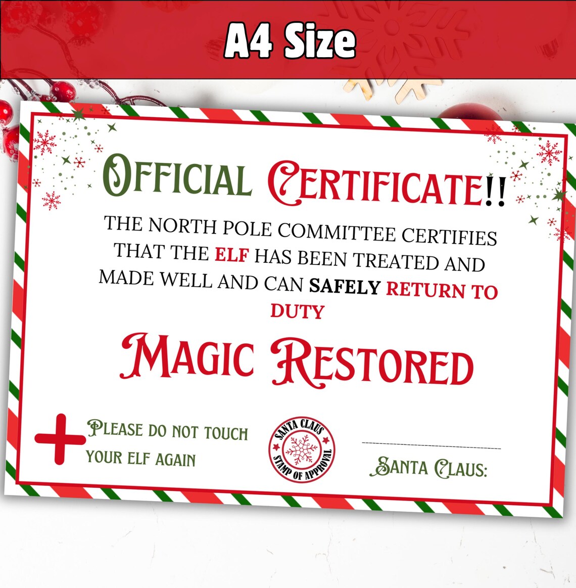 Elf Recovery Certificate Printable Restore Magic Wellness Note Editable ...