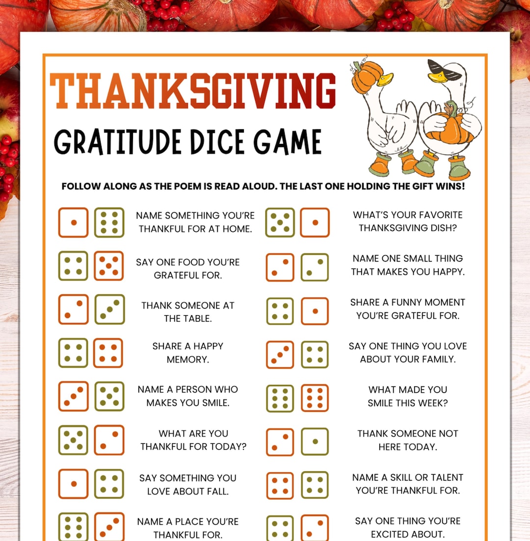 Thanksgiving Gratitude Dice Game, Printable Thanksgiving Games ...