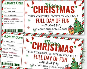 Christmas Fun Day Ticket Editable Template, Surprise Day of Fun With ...