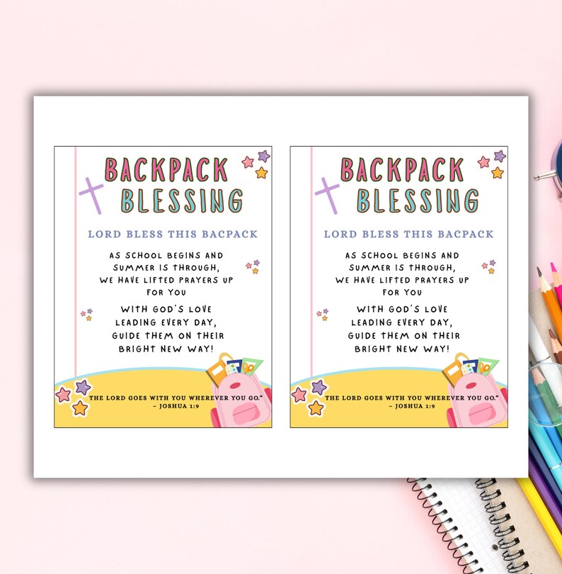 Printable Backpack Blessing Tags, First Day of School Gift Tags ...