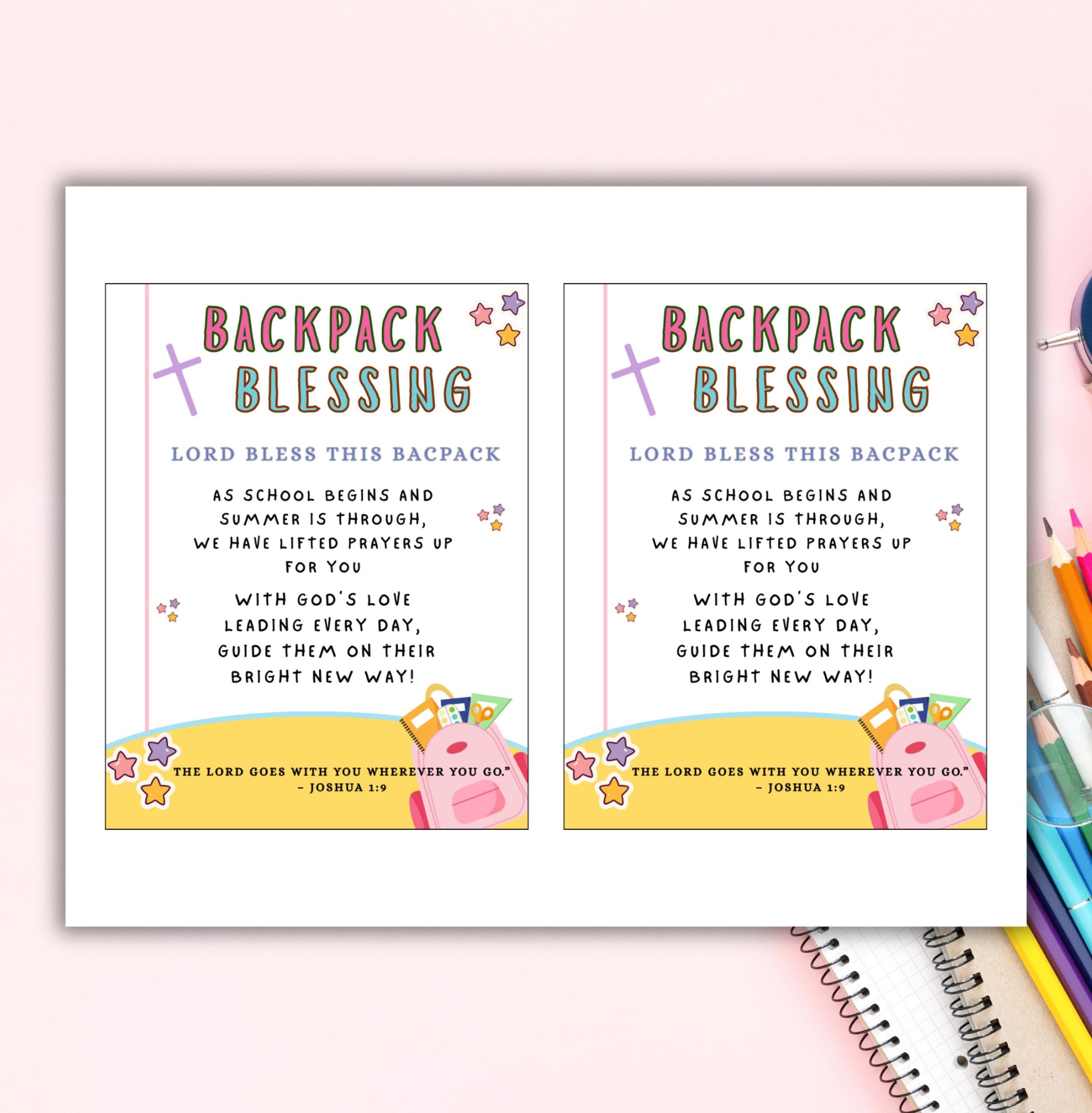 Printable Backpack Blessing Tags, First Day of School Gift Tags ...