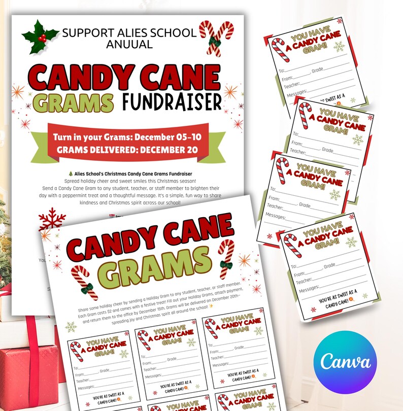 Editable Candy Cane Gram Canva Template, Holiday Christmas Grams ...
