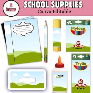 Editable School Supplies Label Template Bundle, Custom School Supplies ...