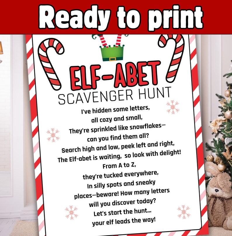 Elf-abet Scavenger Hunt, Printable Elf Props, Christmas Elf Activities ...