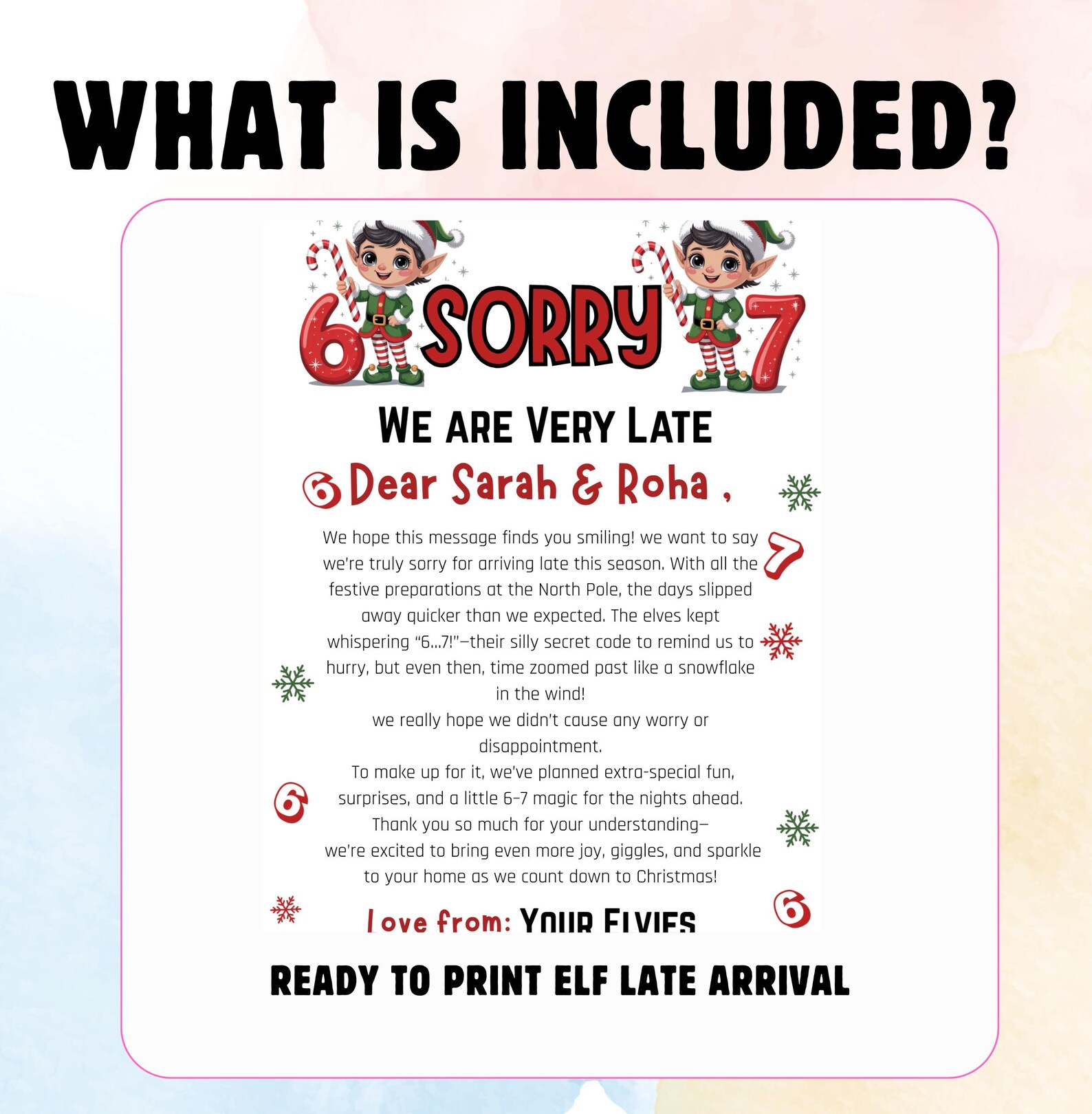 Printable 6-7 Elf Late Arrival Letter, Six Seven Trending Meme ...