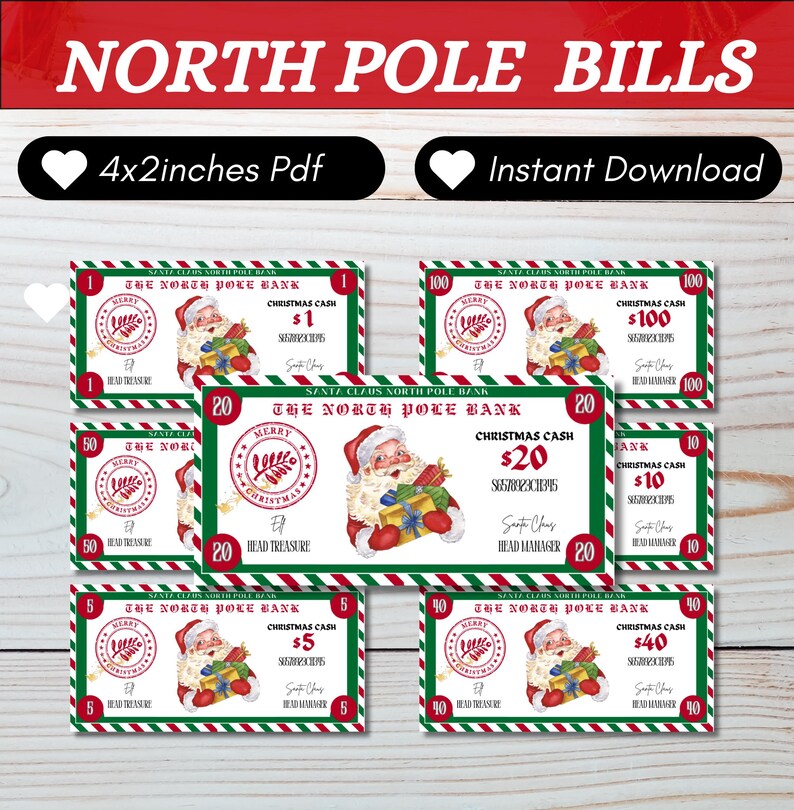 North Pole Dollar Bill Christmas Play Money Editable Christmas Bucks ...