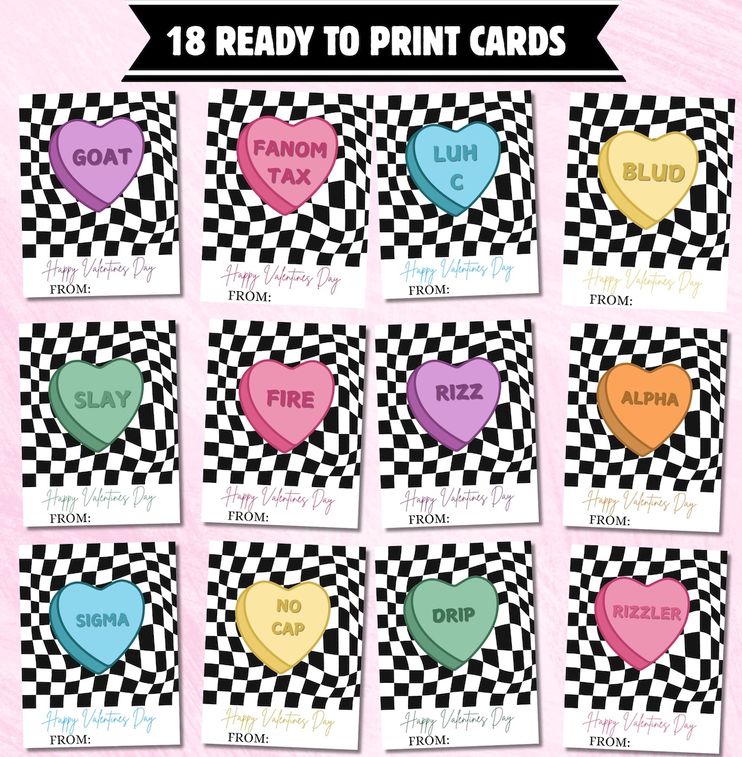 18 Teen Slang Candy Hearts Cards, Funny Kids Valentine Printable, Tween ...