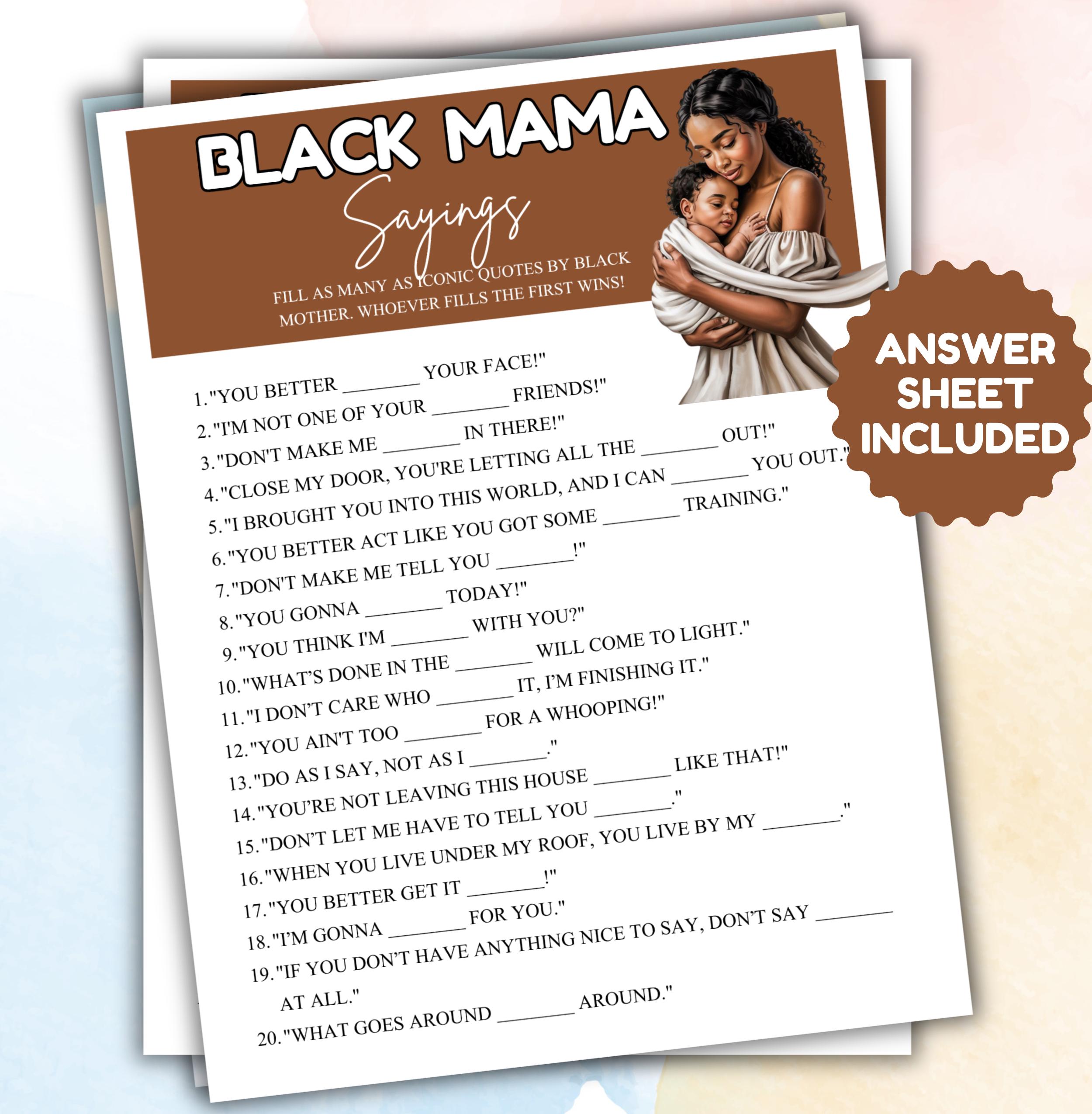 Bestseller Black Mama/mom Saying Baby Shower Game, Black Mama Sayings ...