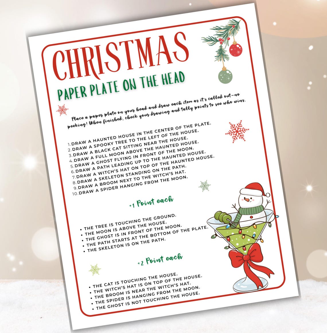 Christmas Plate on the Head Game, Christmas Game Printable, Family ...