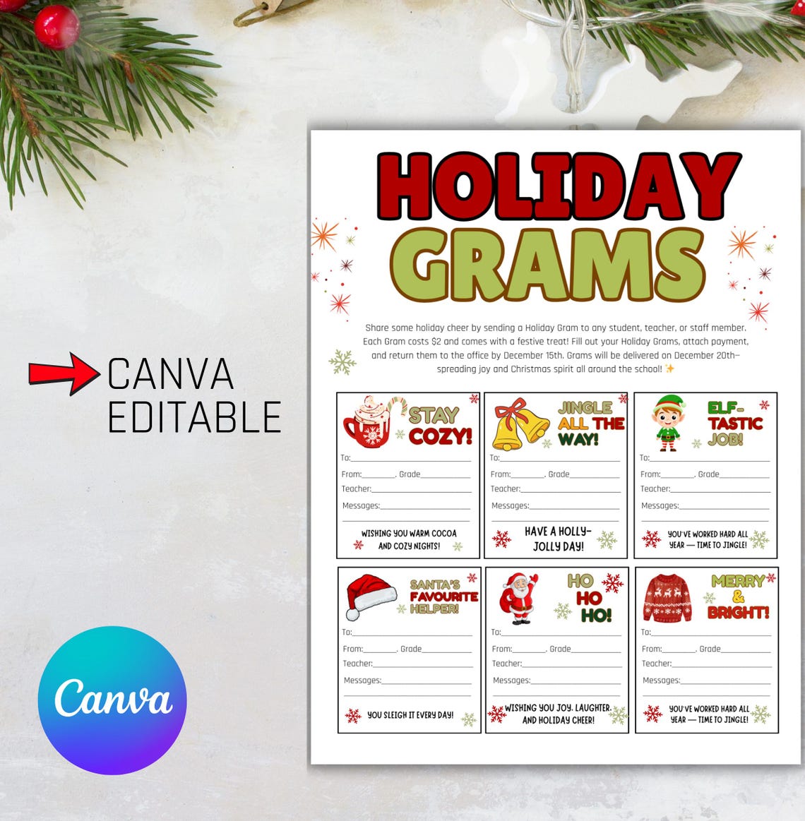 Editable Holiday Gram Flyer, Christmas Gram Flyer, Christmas Gram ...