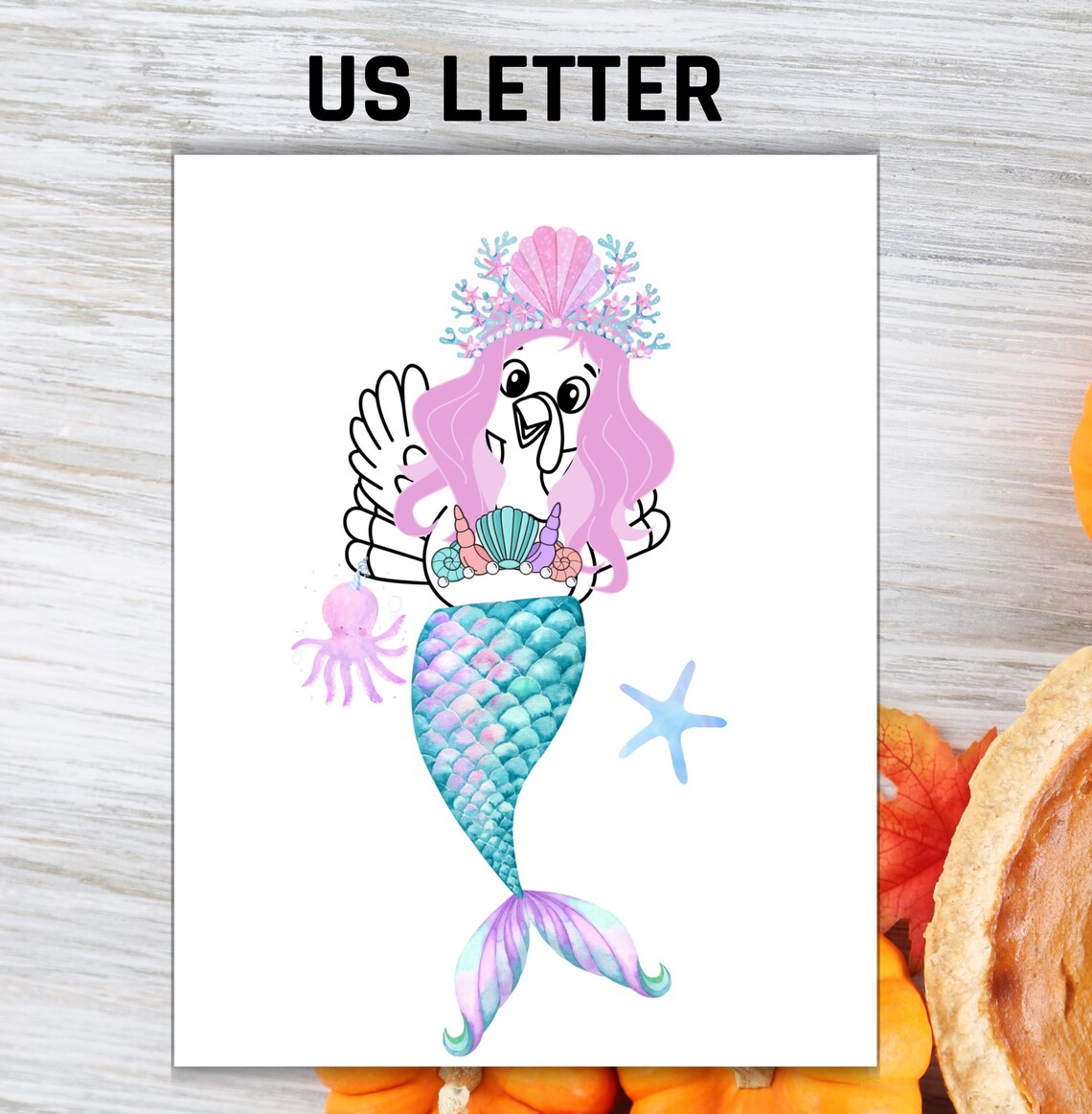 Disguise a Turkey Mermaid Printable for Girls Printable, Thanksgiving ...