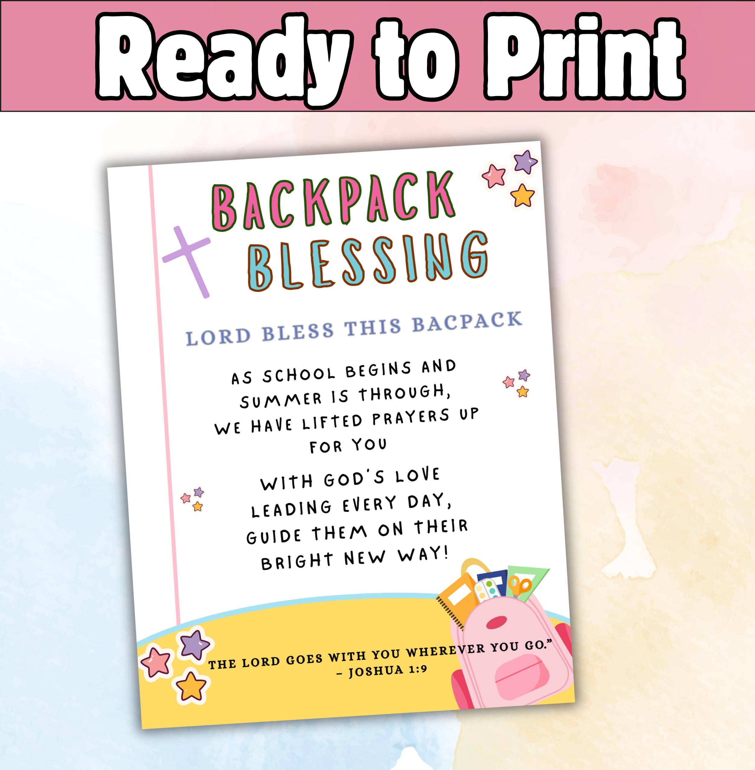 Printable Backpack Blessing Tags, First Day of School Gift Tags ...