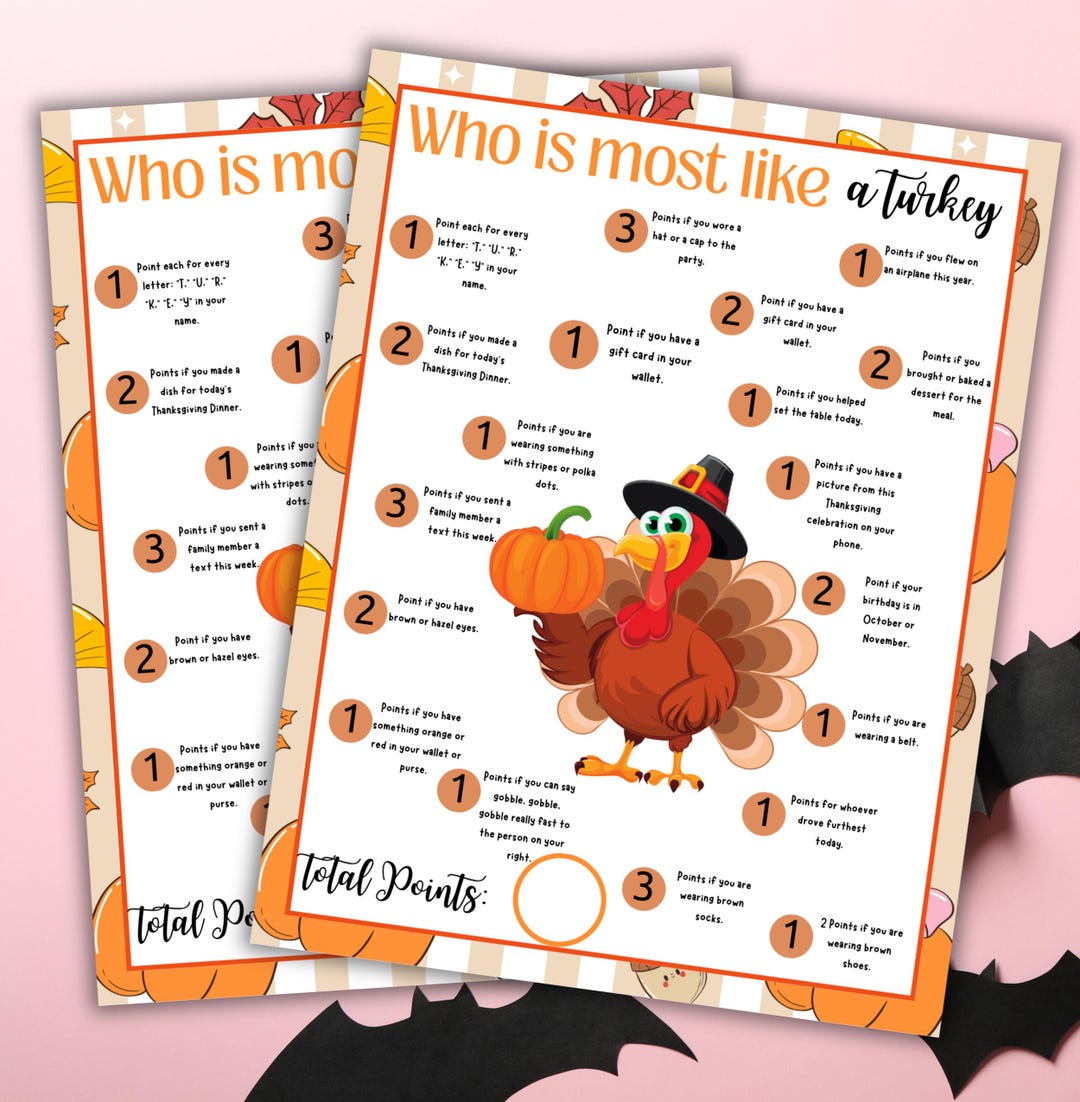 Who is Most Like a Turkey Game Printable, Funny Thanksgiving Party Game ...