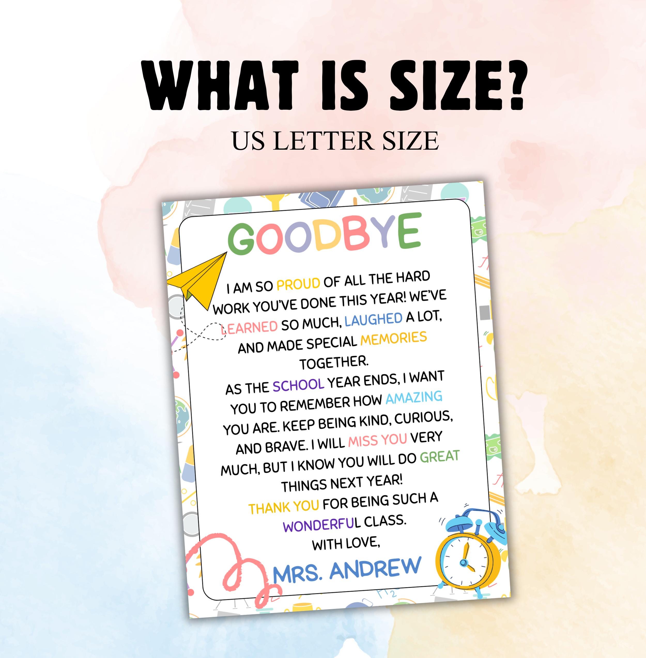 End of School Year Letter Printable, Goodbye Letter to Student ...