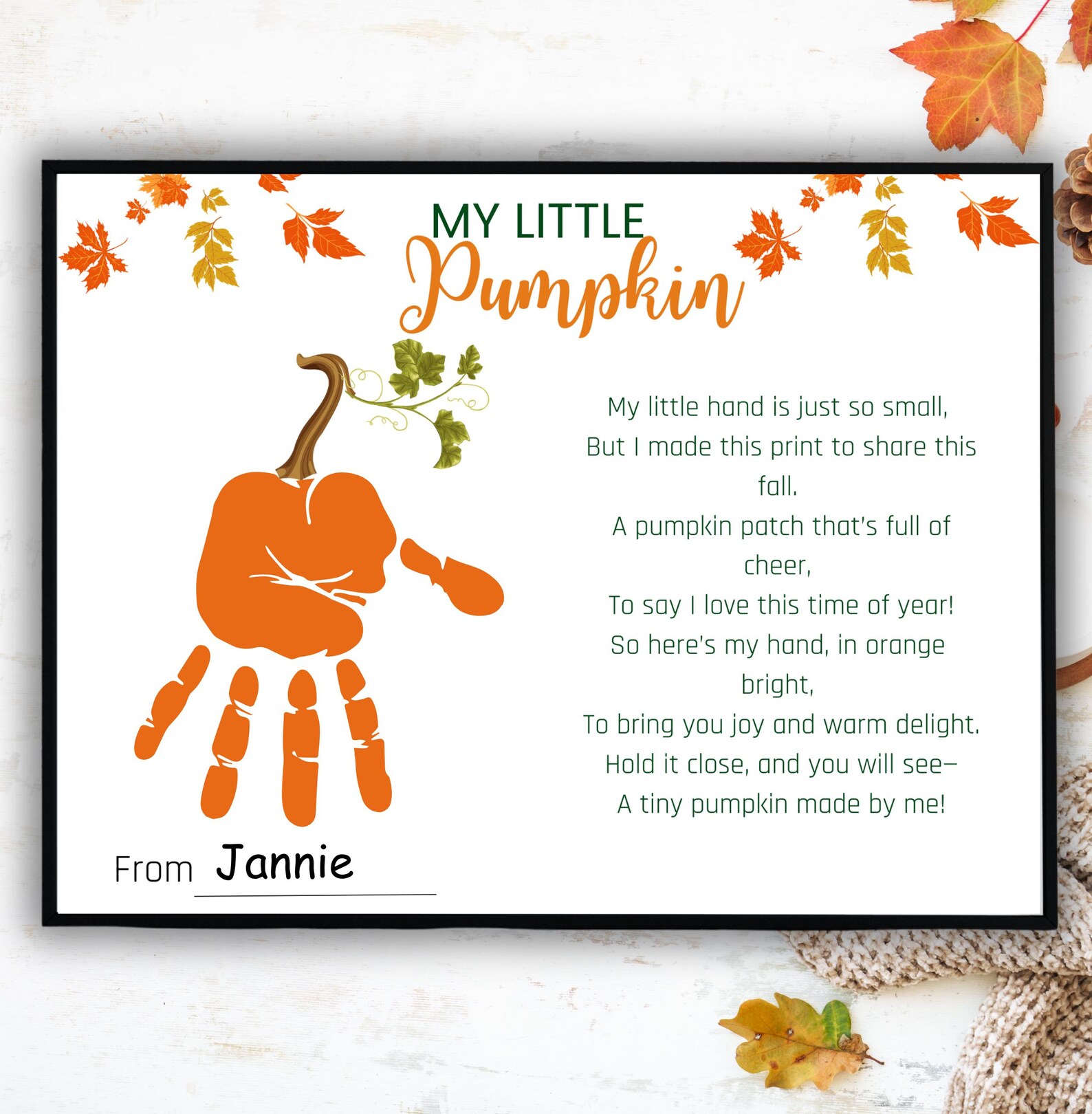 A Little Pumpkin Poem Handprint Printable, DIY Pumpkin Kids Poem Craft ...