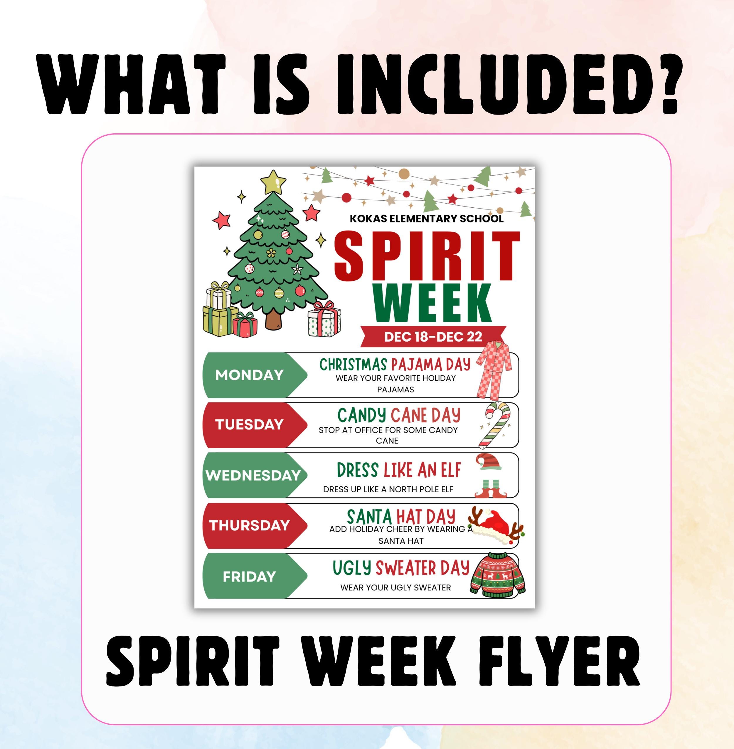 Christmas Spirit Week Flyer Template, Spirit Week Itinerary, School ...