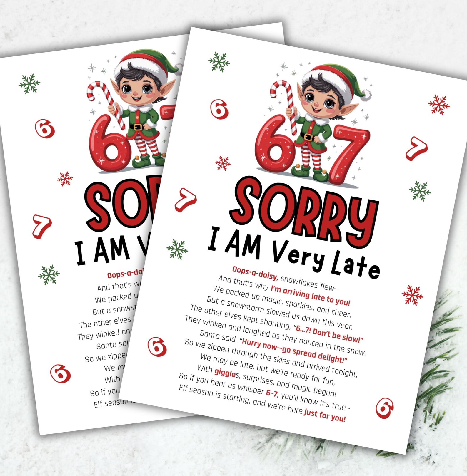 Printable 6-7 Elf Late Arrival Letter, Six Seven Trending Meme ...
