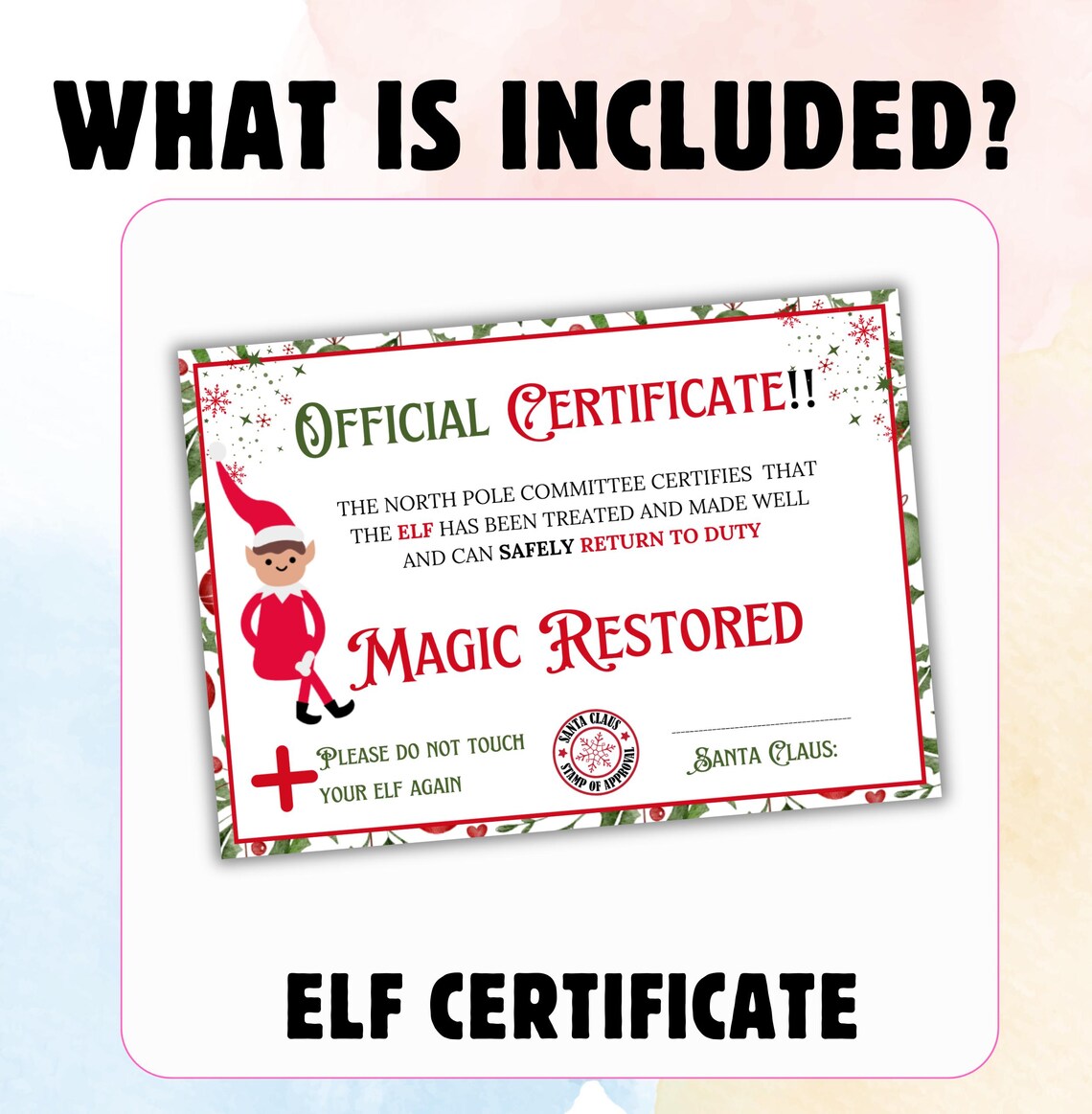 Editable Elf Magic Certificate Christmas Recovery Note Printable Letter ...