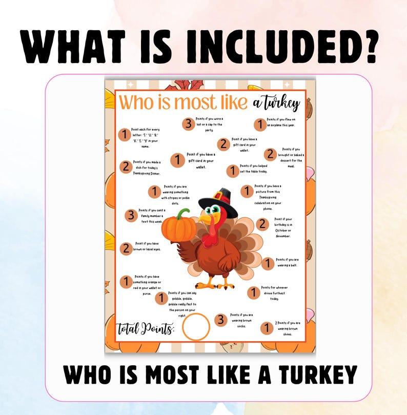 Who is Most Like a Turkey Game Printable, Funny Thanksgiving Party Game ...