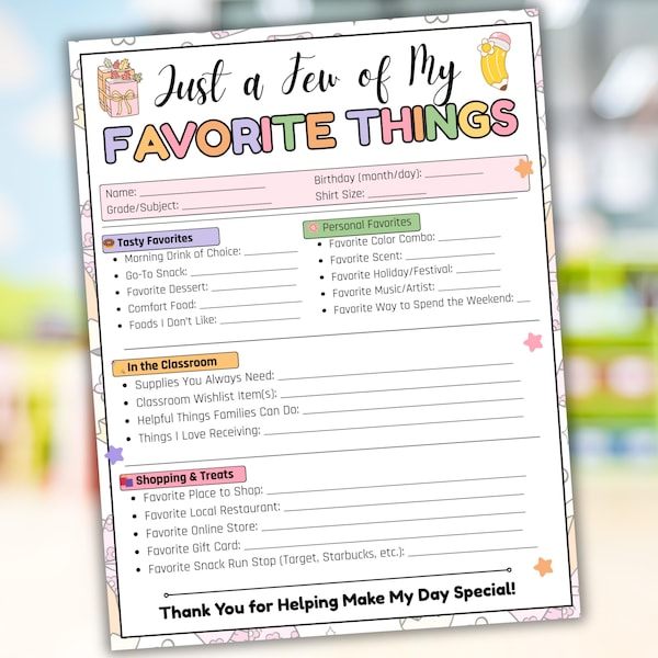 A Few of My Favorite Things Printable - Etsy