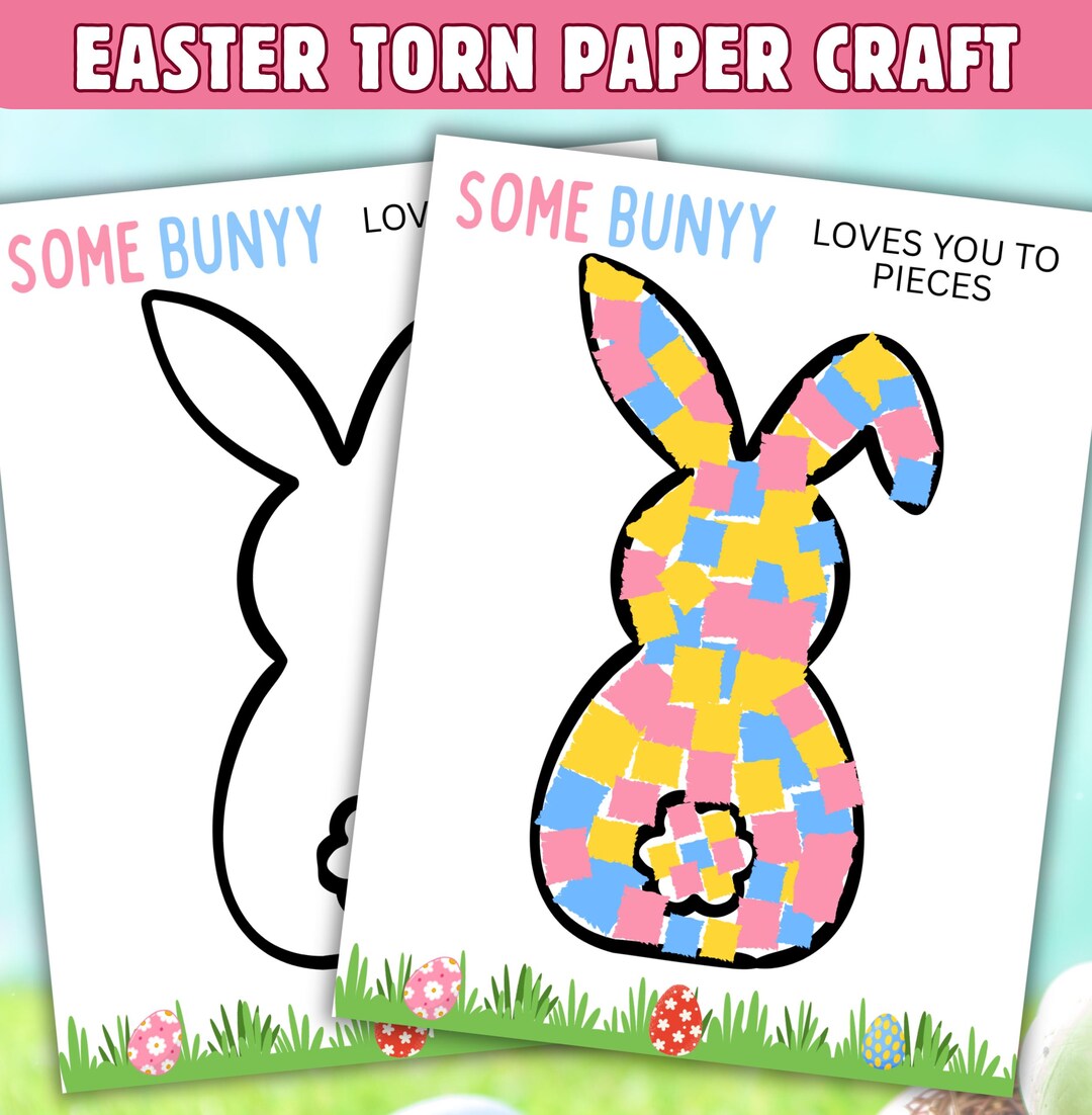 Easter Torn Paper Bunny Crafts for Kids, Printable DIY Torn Paper Art ...