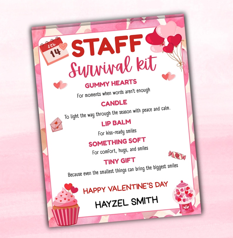 Editable Valentine Staff Survival Kit Tag , Funny Workplace Valentine ...