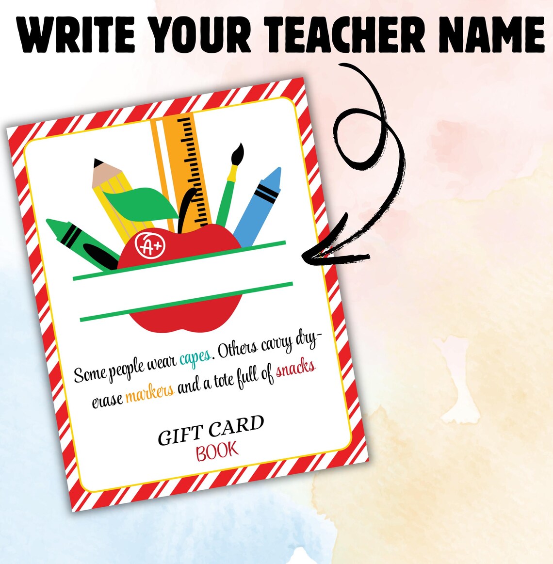 Teacher Appreciation Gift Card Book, Printable Teacher Gift Card ...