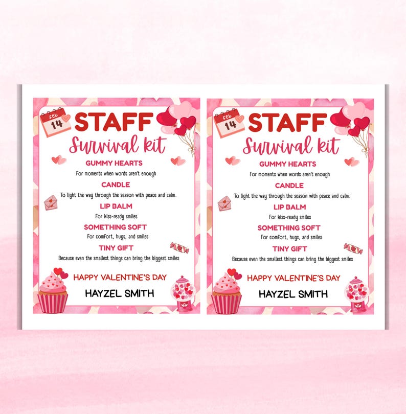 Editable Valentine Staff Survival Kit Tag , Funny Workplace Valentine ...
