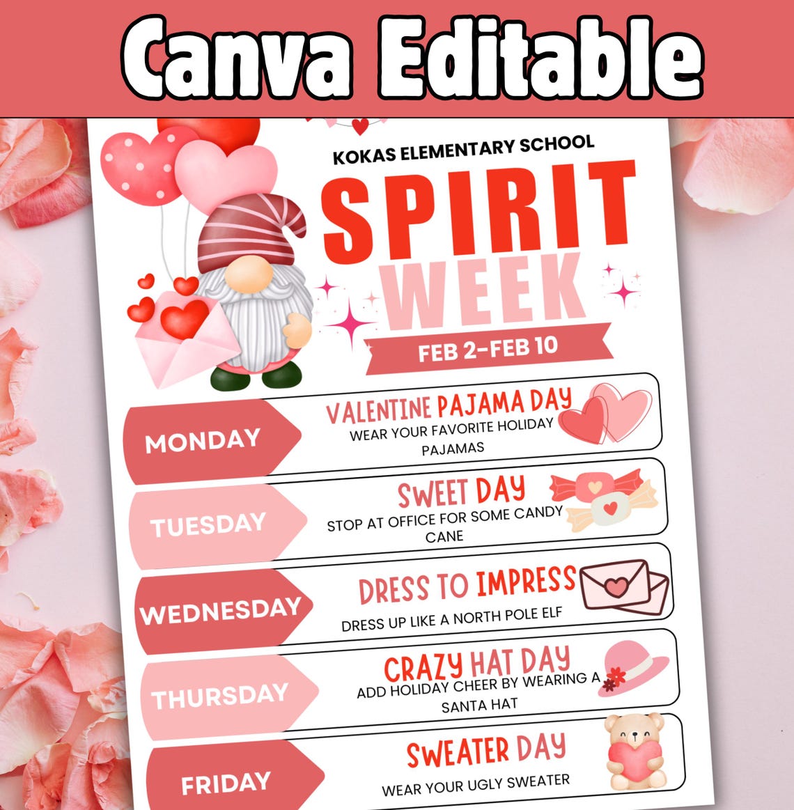 Valentine's School Spirit Week Flyer, PTO Schedule, February Itinerary ...
