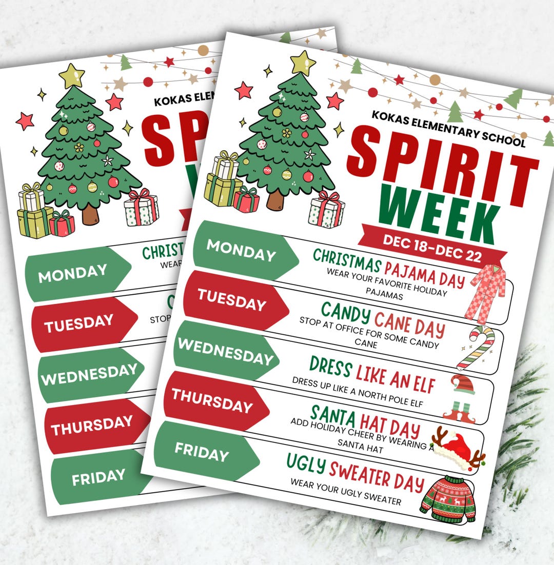 Christmas Spirit Week Flyer Template, Spirit Week Itinerary, School ...