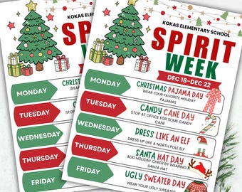 Christmas Spirit Week Flyer Template, Spirit Week Itinerary, School ...