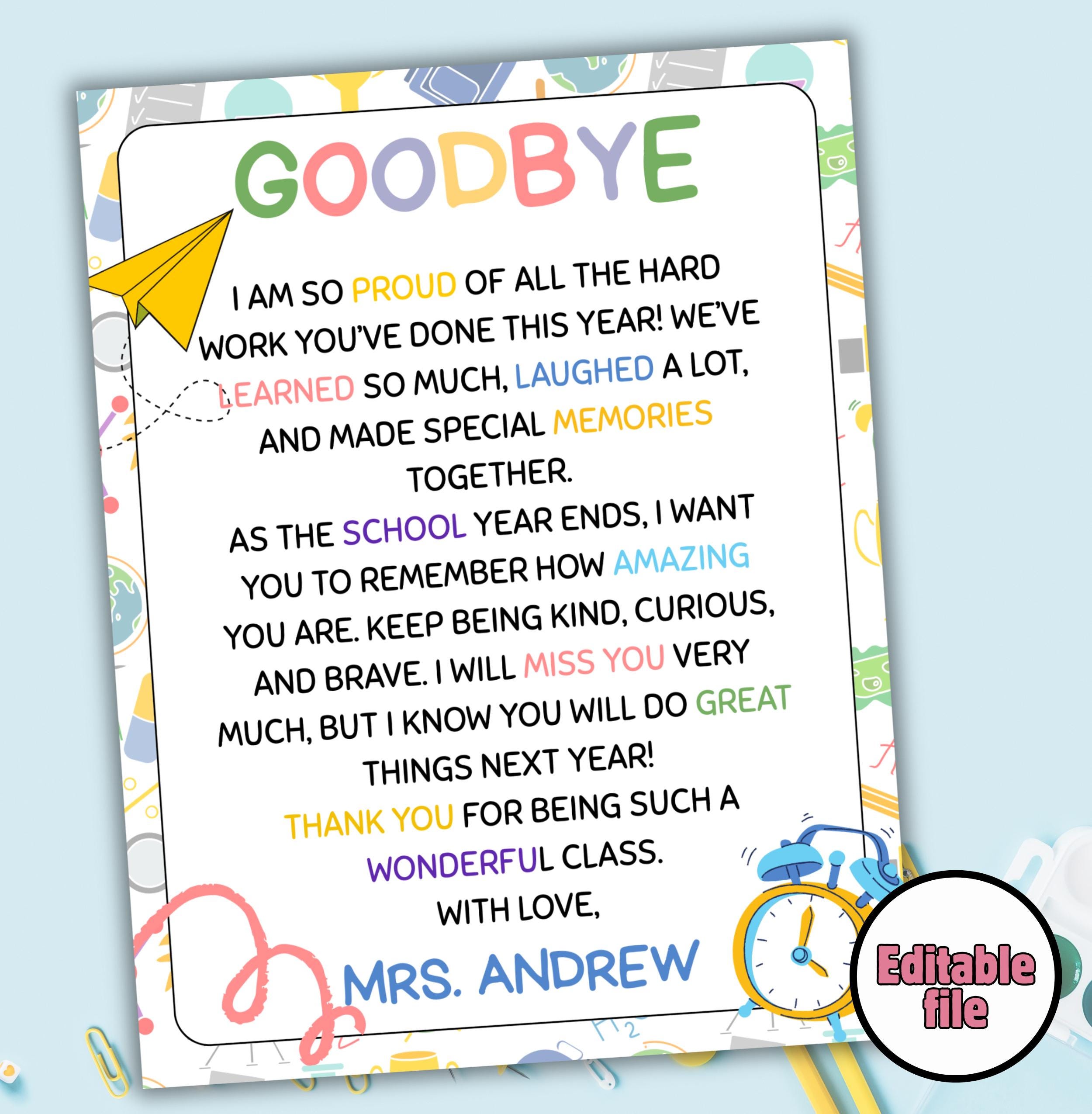 End of School Year Letter Printable, Goodbye Letter to Student ...